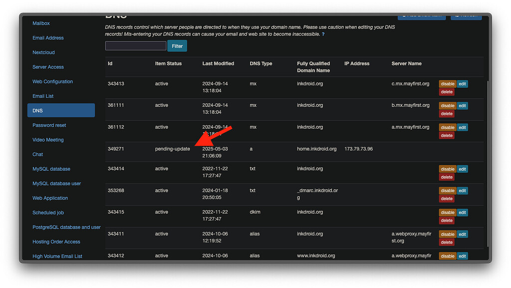 DNS change in "pending-update" - May First Movement Technology